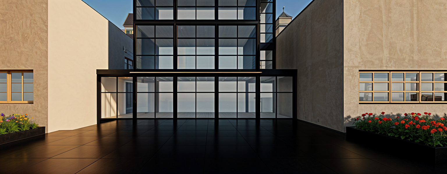 contemporary exterior shot metal structure black steel profiles glazed ...