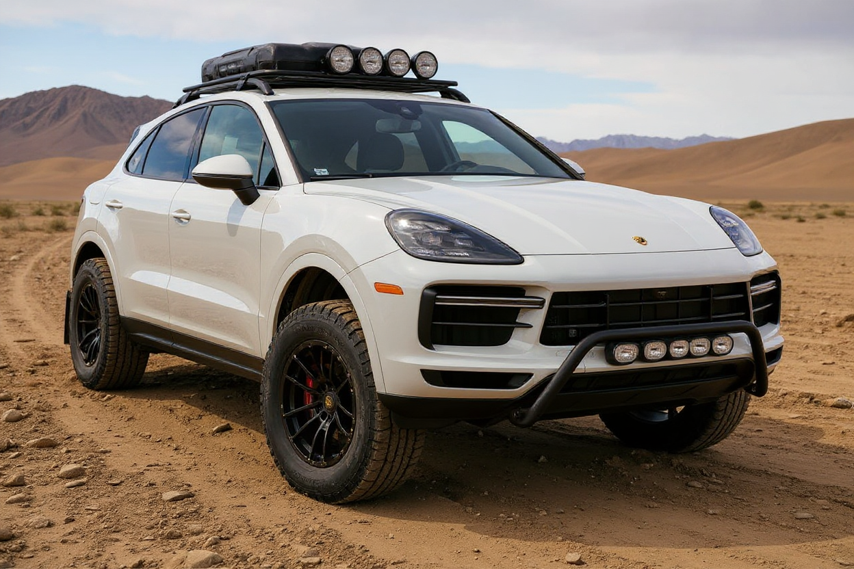 convert to a lifted porsche cayenne coupe with oversized offroad tires ...