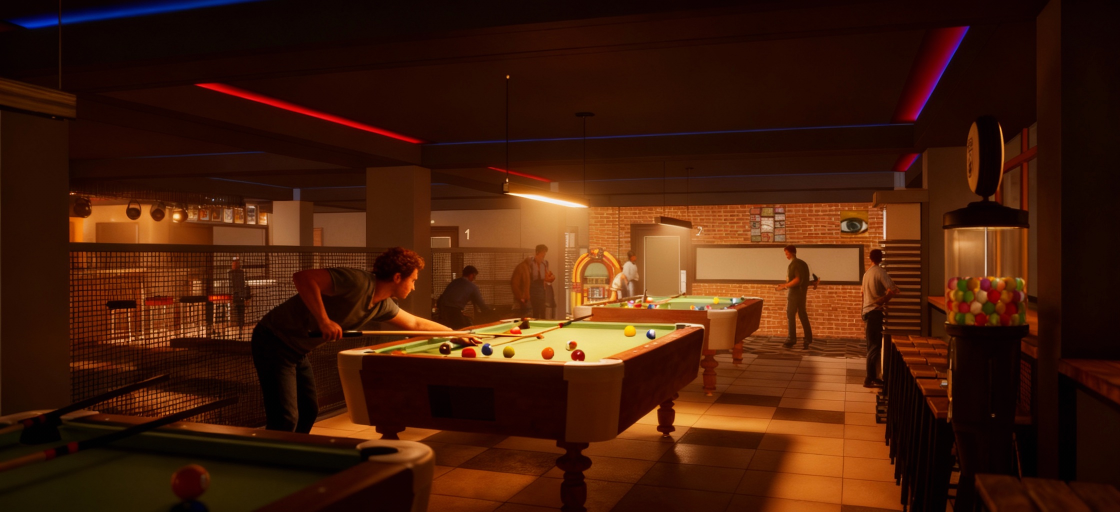 render an interior retro bar add some realistic people