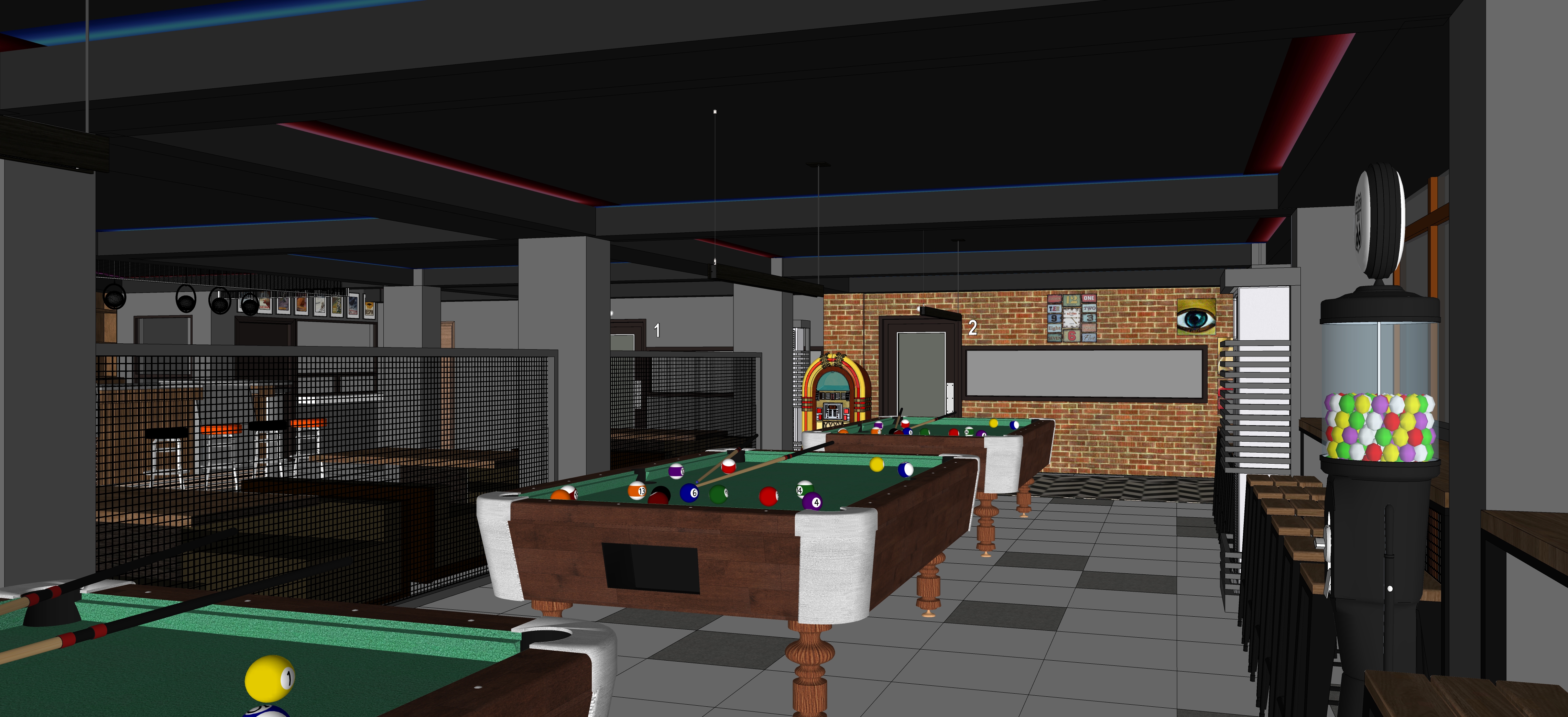 render an interior retro bar add some realistic people