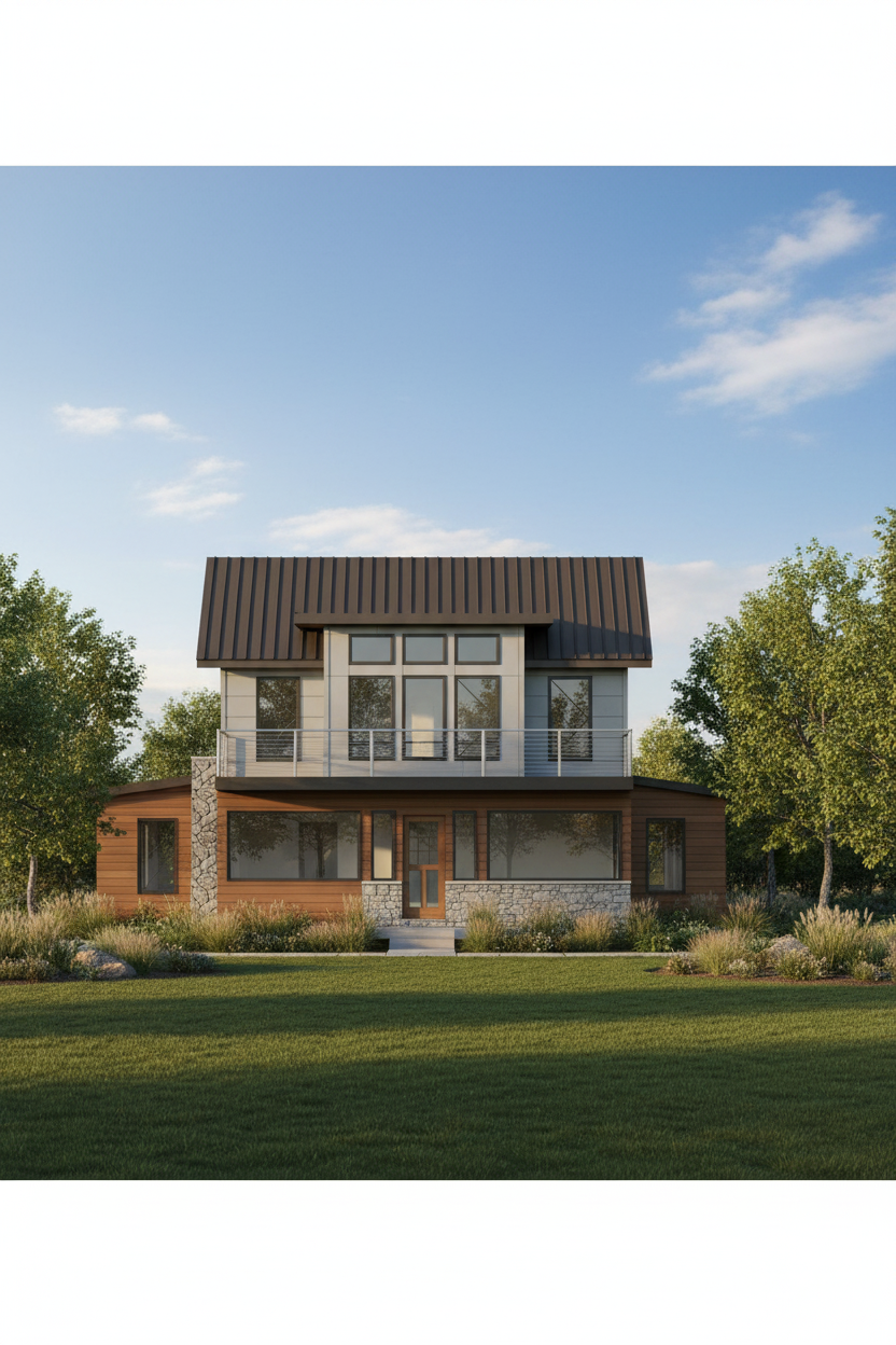 render elevation a s a modern design with medium tone horizontal nickle ...