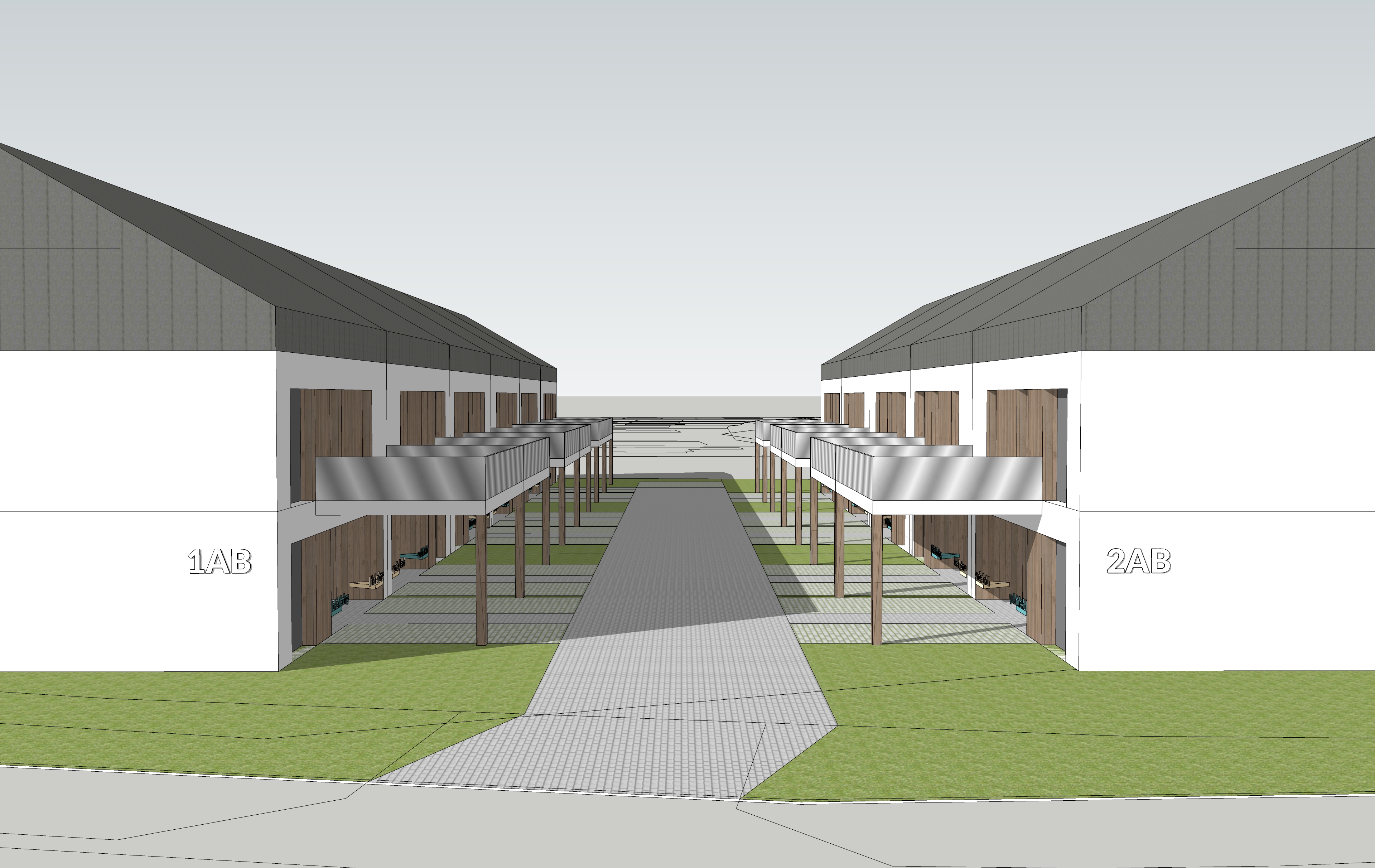 exterior shot of a small residential estate convert conceptual sketchup ...